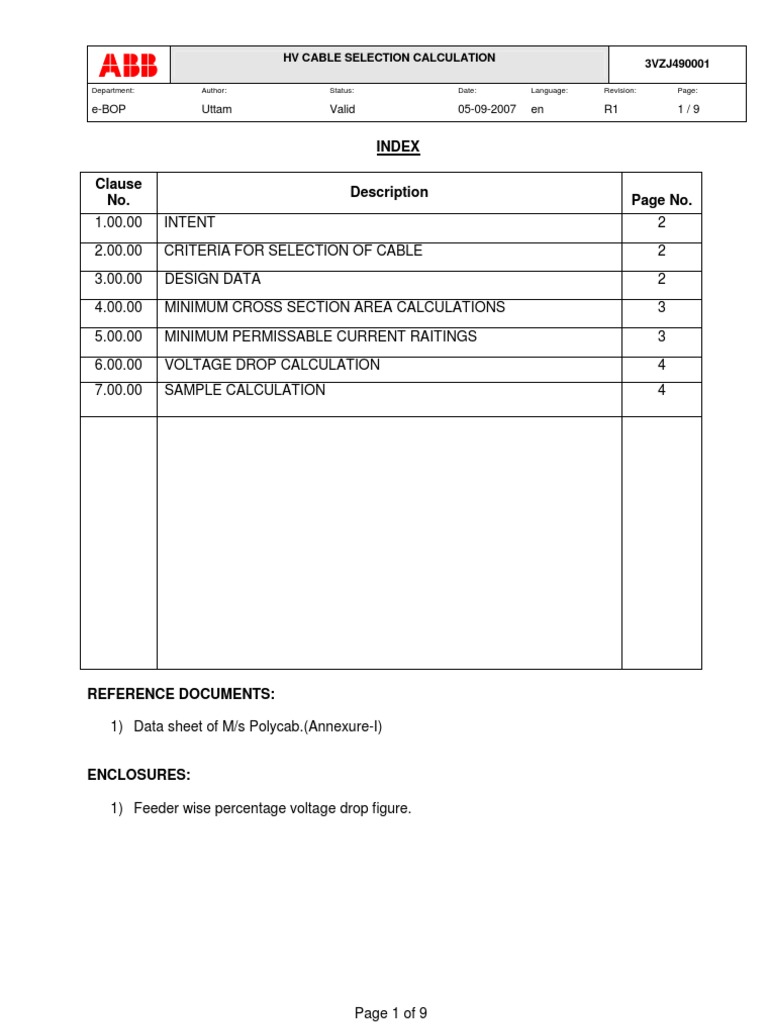 HT Cable Sizing Selection Criteriafor 5 | PDF | Electrical Resistance ...