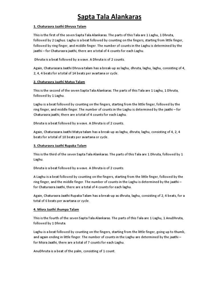 Overview of Sapta Tala Alankaras | PDF | Poetics | Elements Of Music
