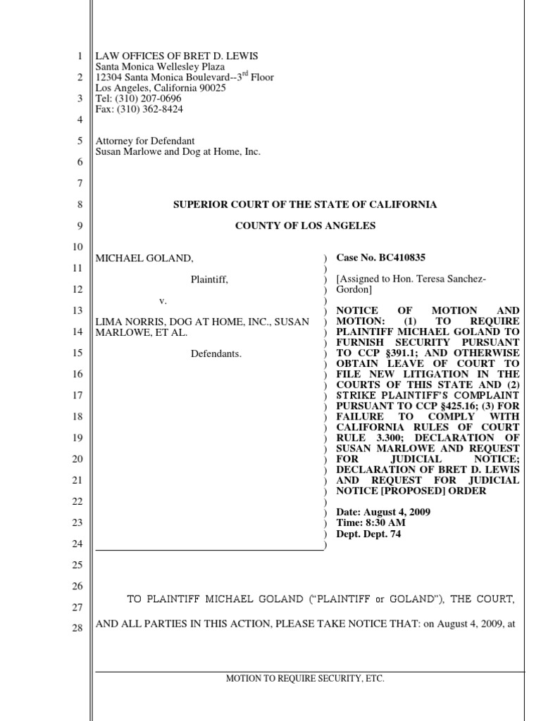 Micheal Goland MOTION OF VEXATIOUS LITIGANT | PDF | Lawsuit | Complaint