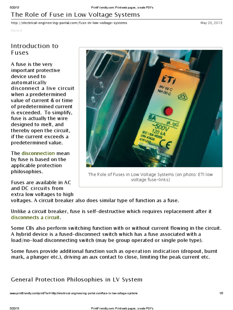 The Role of Fuse in Low Voltage Systems | PDF | Electric Shock | Fuse ...