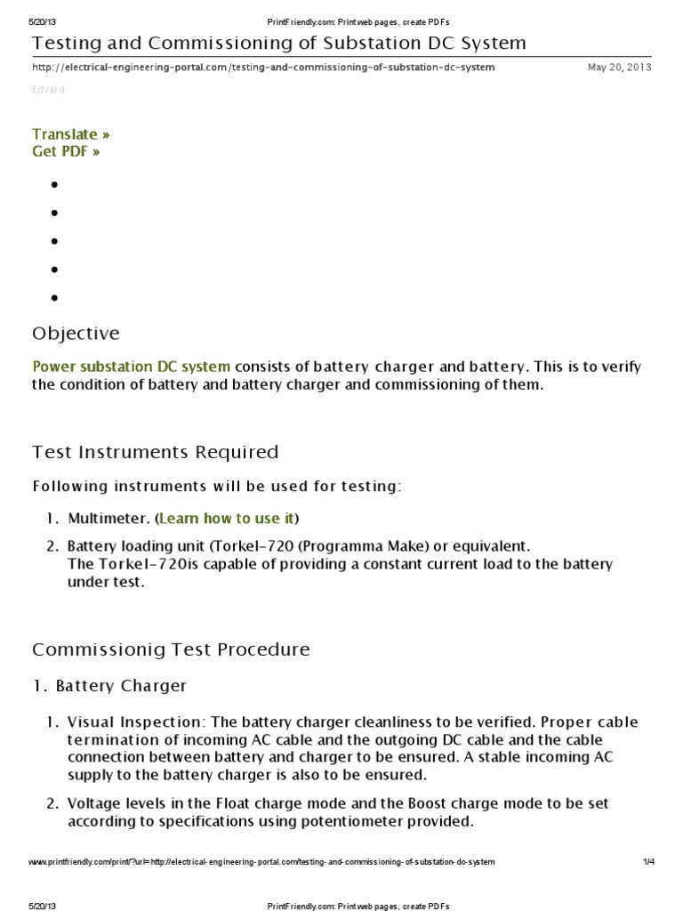 Substation DC System Testing Guide | PDF | Battery Charger | Battery ...