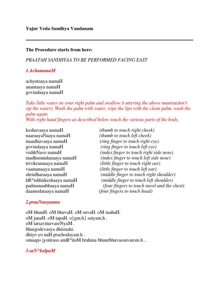 Yajur Veda Sandhya Vandanam | PDF | Hindu Mythology | Hindu Prayer And ...