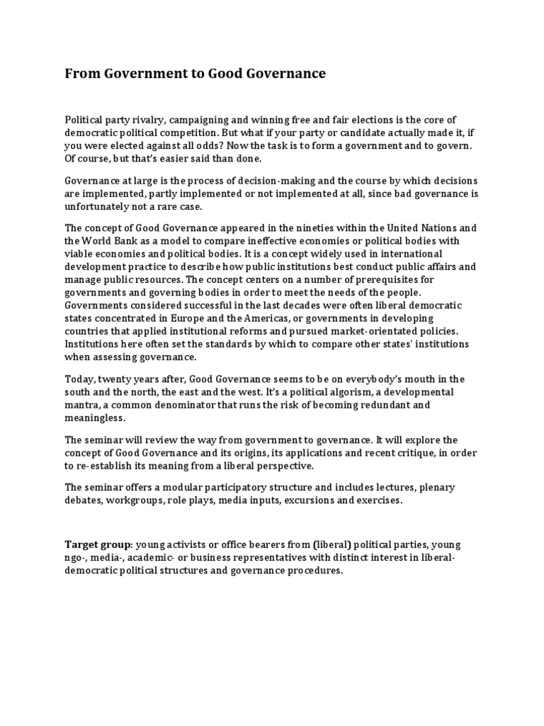 Abstract From Government To Good Governance PDF | PDF | Good Governance ...
