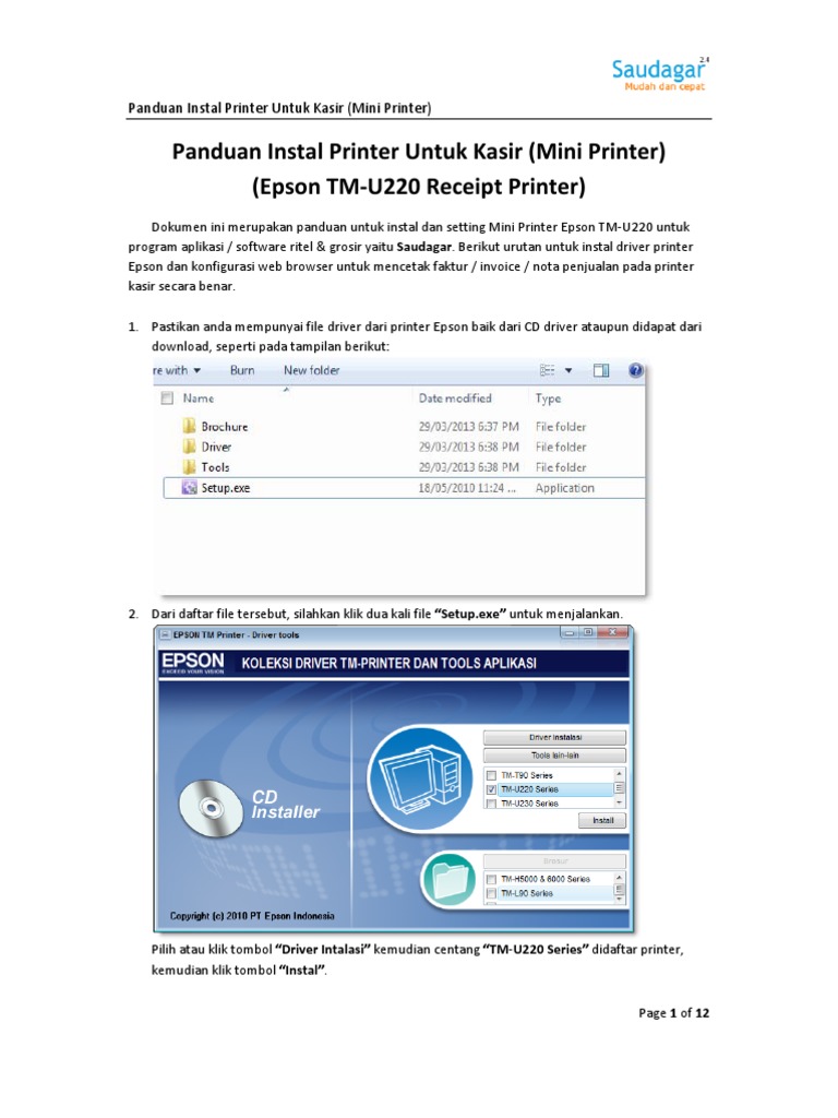 Instalasi Mini Printer Epson TM-U220 | PDF