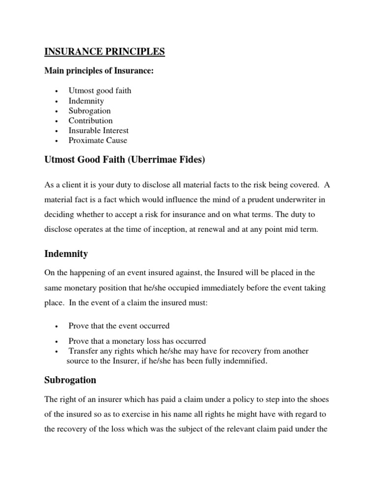 Insurance Principles | PDF | Subrogation | Indemnity