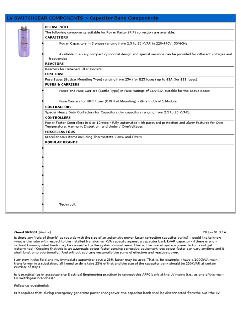 LV Switchgear Components | PDF
