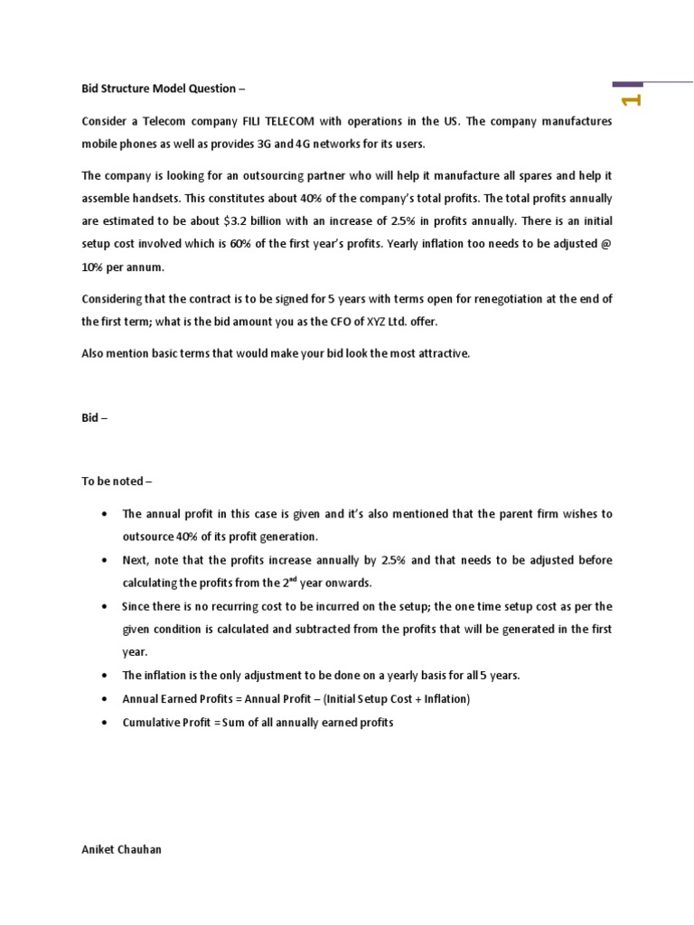 Bid Structure Model Question | PDF | Profit (Accounting) | Cost