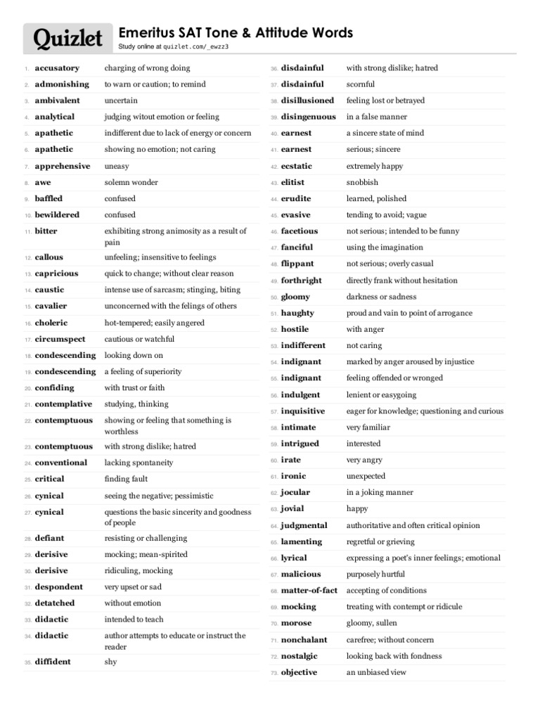 SAT Tone Attitude Words | Anger | Psychological Concepts