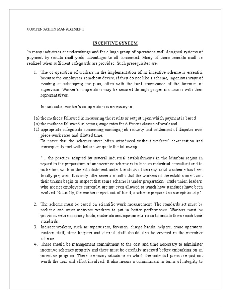 Incentive System | PDF | Salary | Sales