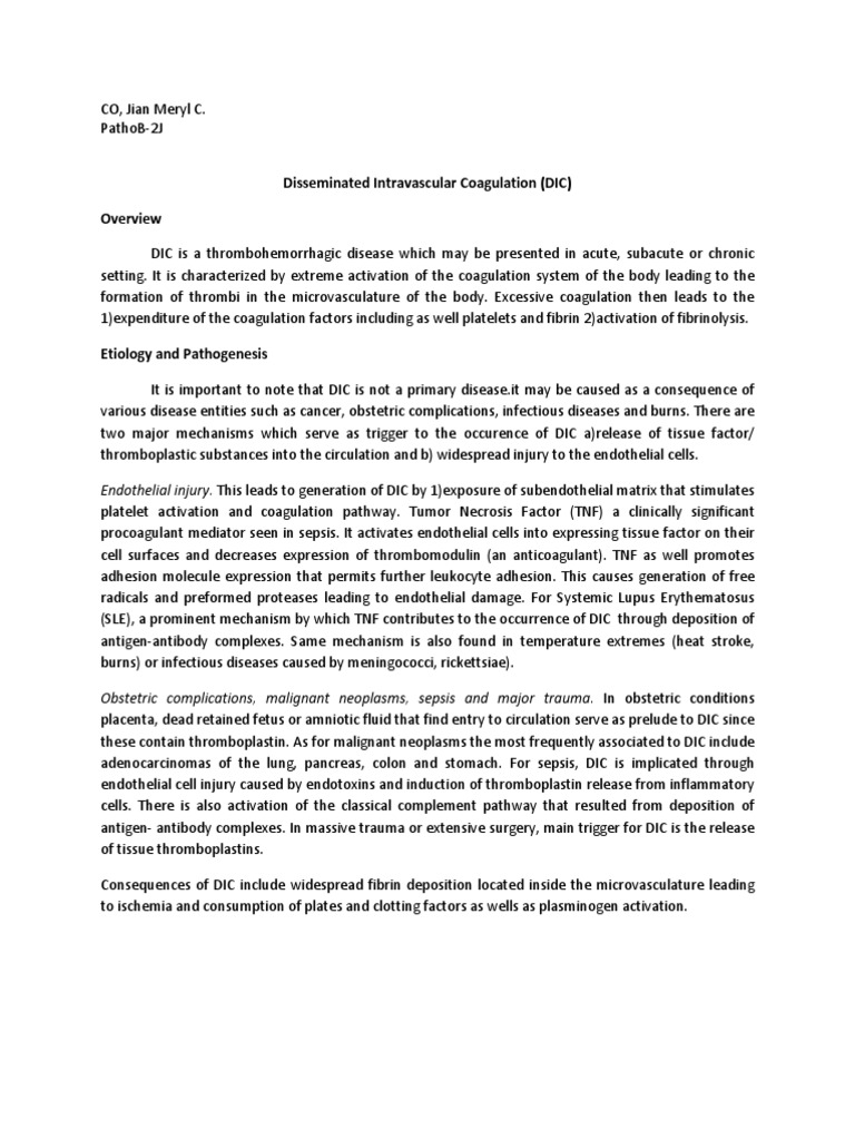 DIC-Patho B Homework | PDF | Coagulation | Thrombus