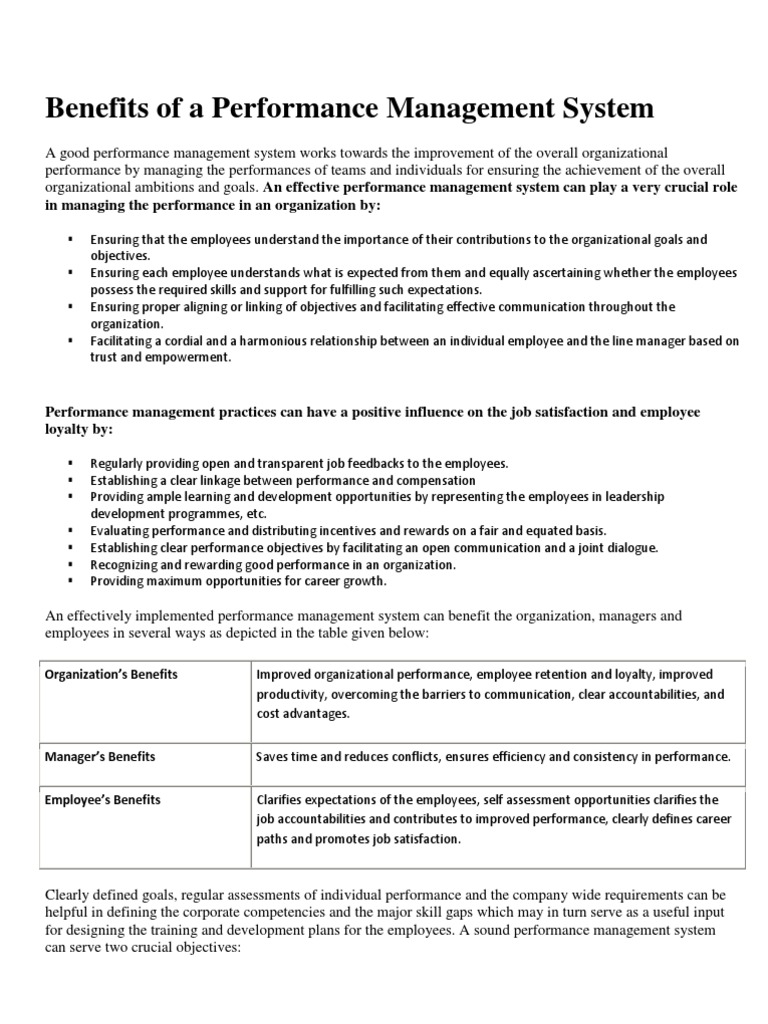 Benefits of A Performance Management System | PDF | Performance ...