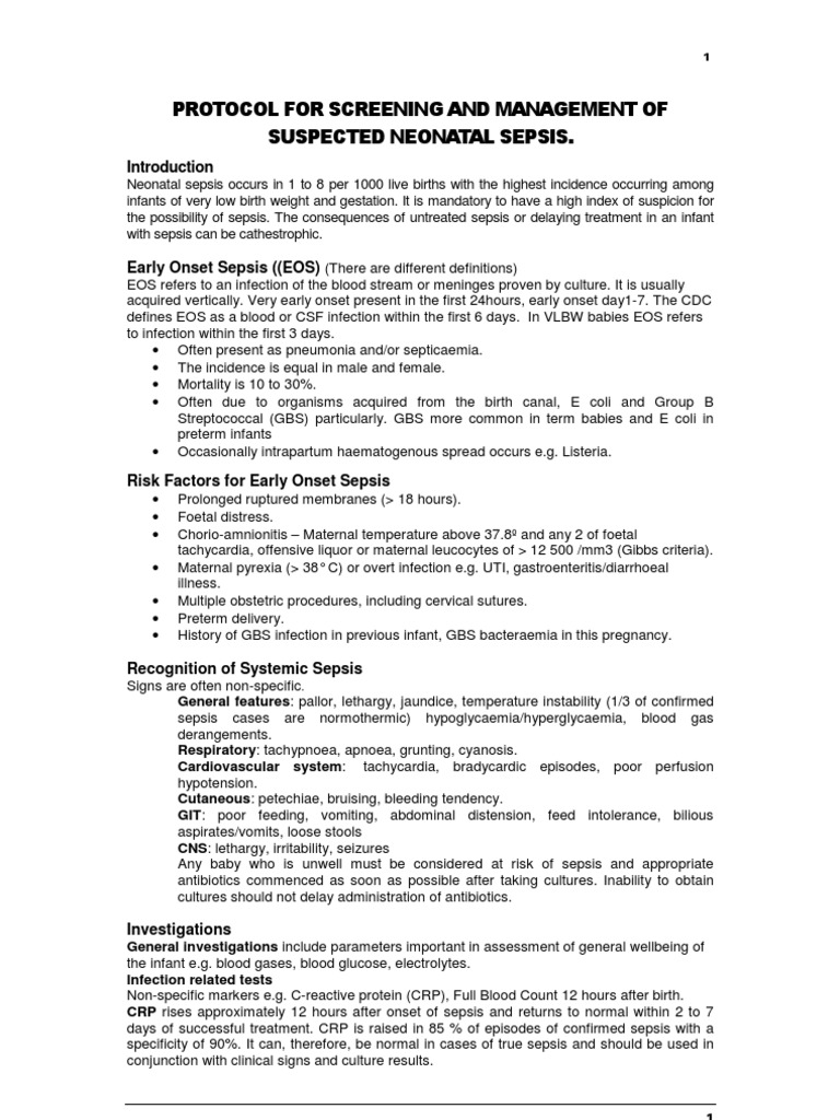 2012 Guidelines For Screening in Suspected Neonatal Sepsis | PDF
