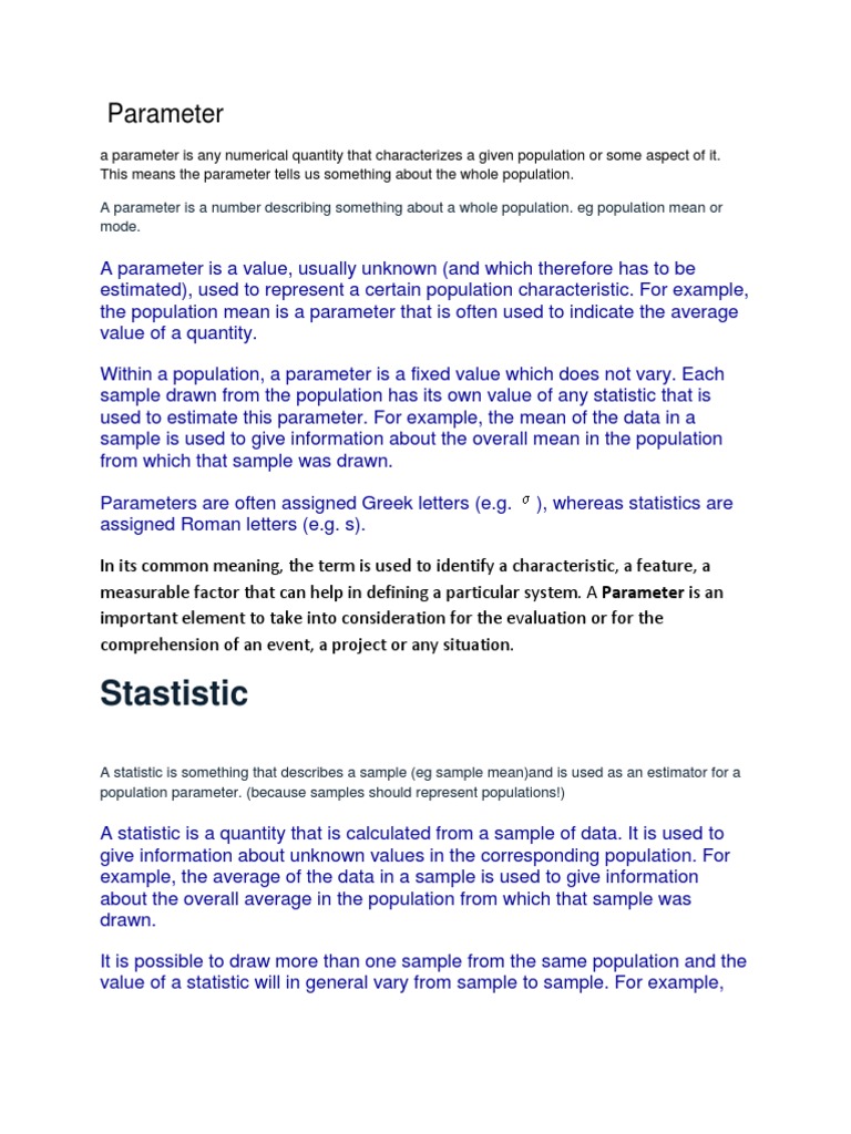 Parameter | PDF | Statistic | Mean