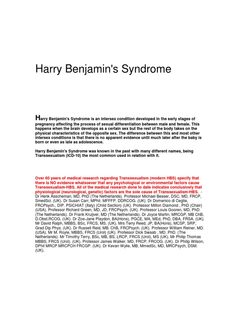 Harry Benjamin Syndrome 2007 Booklet | PDF | Transsexual | Intersex