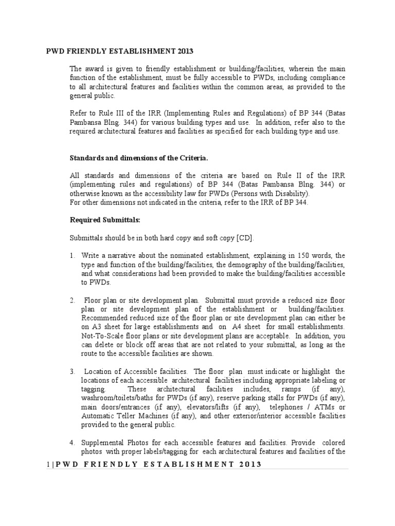 PWD Friendly Establishment | Download Free PDF | Accessibility | Transport