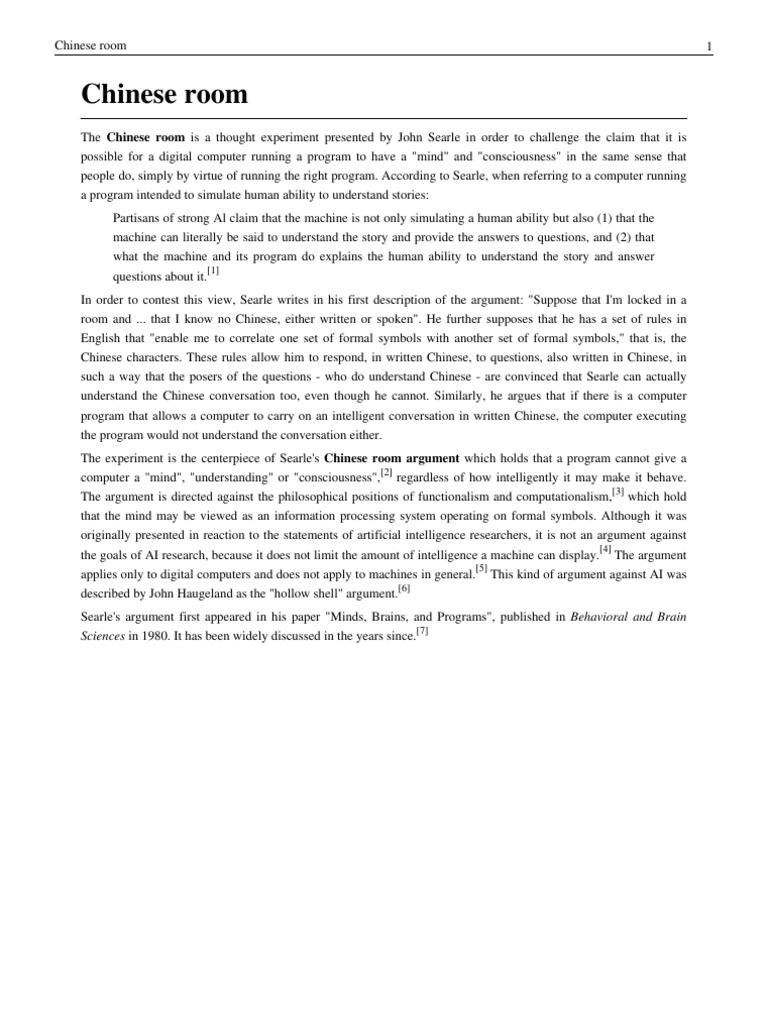 Chinese Room | PDF | Artificial Intelligence | Intelligence (AI ...
