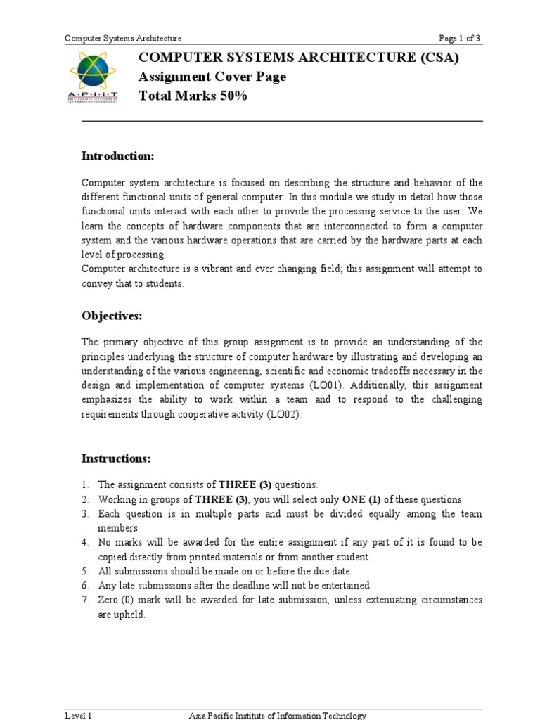 01 CSA Assignment Questions | PDF | Computer Architecture | Computer ...