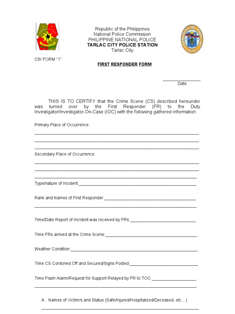 Request For The Conduct of Soco | Crime Scene | National Security