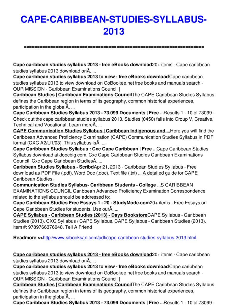 Cape Caribbean Studies Syllabus 2013 | PDF | Html | E Books