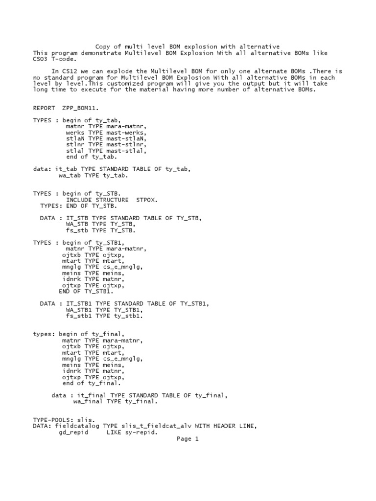 Multi Level BOM Explosion With Alternative - Notepad | PDF