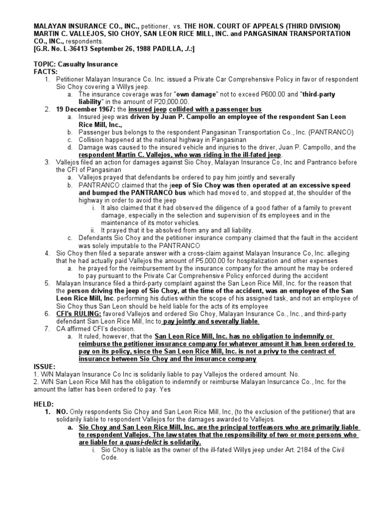 Malayan Insurance V CA | PDF | Indemnity | Joint And Several Liability