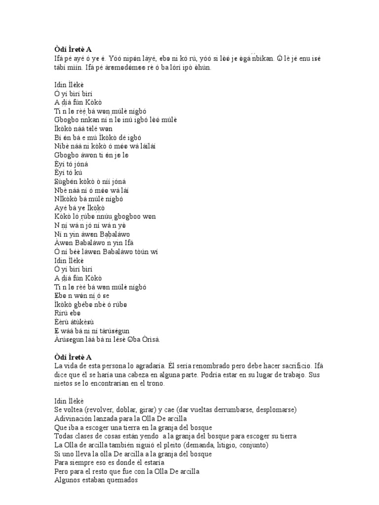 Òdí Ìretè A-B | PDF | Antropología cultural | Creencia religiosa y doctrina