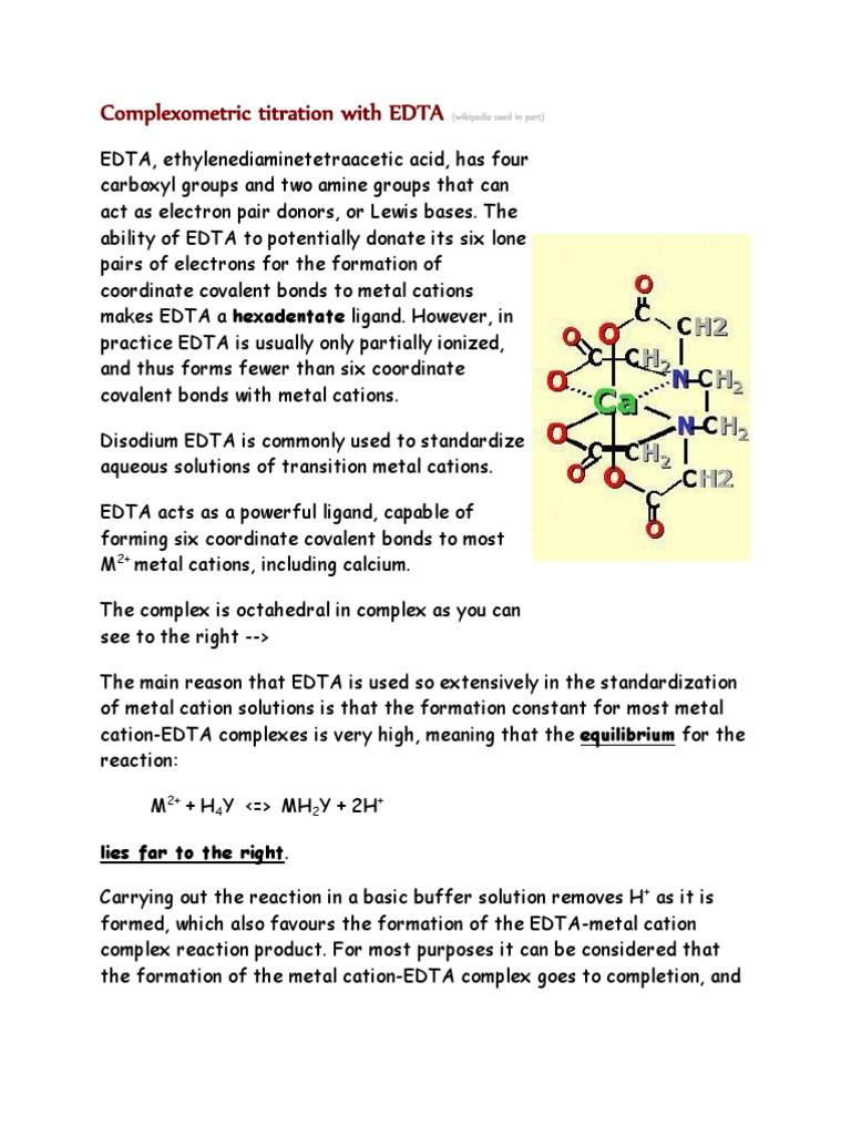 Complexometric Titration With EDTA | PDF | Chemical Substances | Chemistry