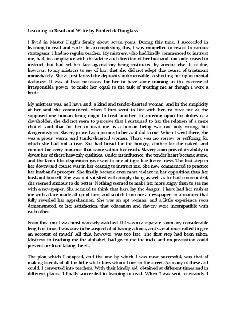 Learning To Read and Write by Frederick Douglass | PDF | Abolitionism ...