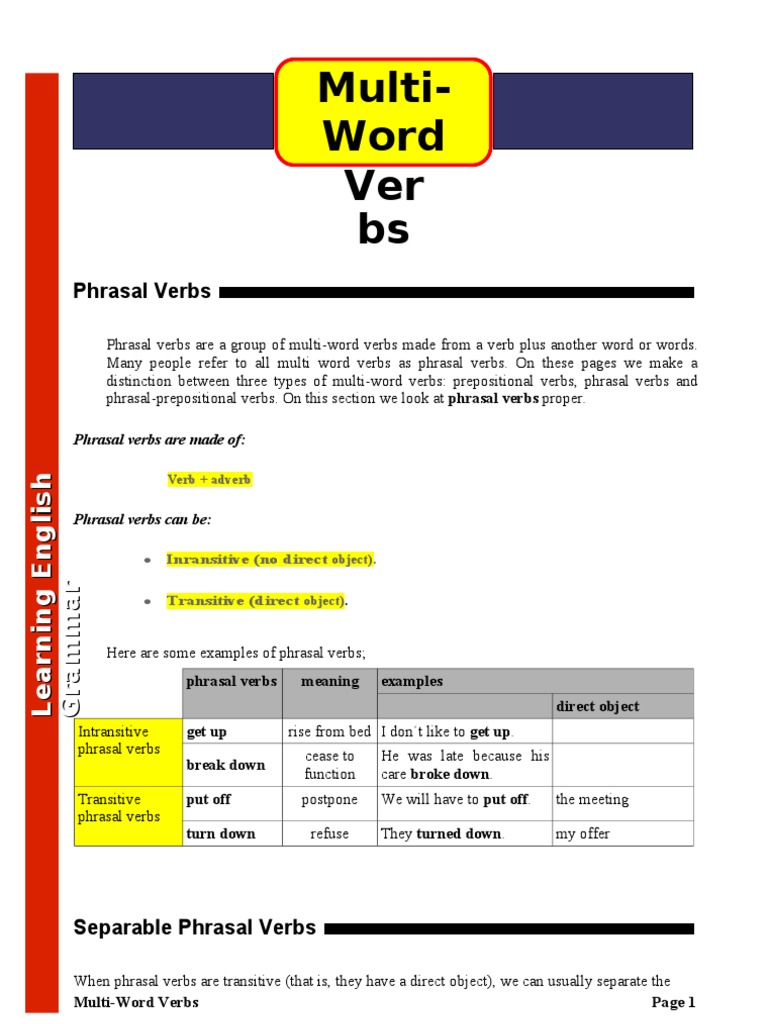 English Multi-Word Verbs Guide | PDF | English Grammar | Object (Grammar)