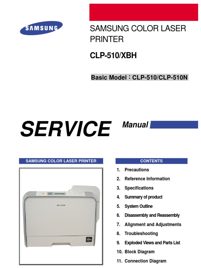 Samsung Color Laser Printer CLP 510 510N Parts and Service Manual | PDF ...