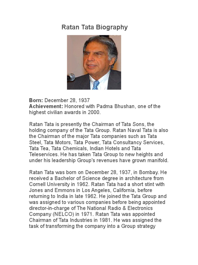 Ratan Tata Biography Ratan Tata Biography