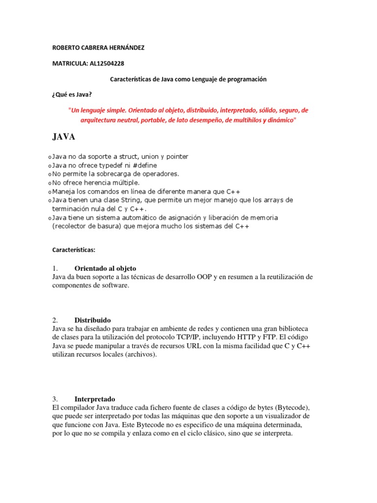 Caracteristicas de Java | PDF | Java (lenguaje de programación) | C