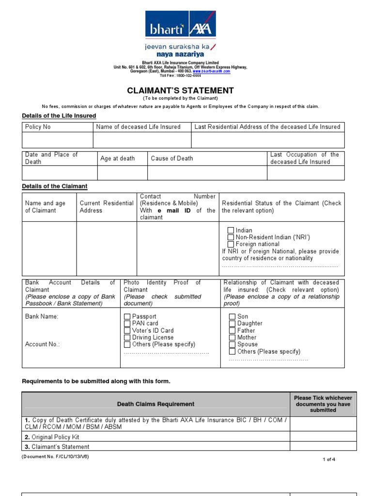 Death Claimant Statement | PDF | Identity Document | Cheque