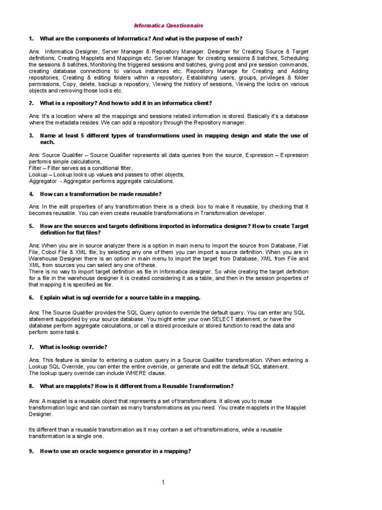 All in One Informatica Questionnaire | PDF | Data Warehouse | Database Index