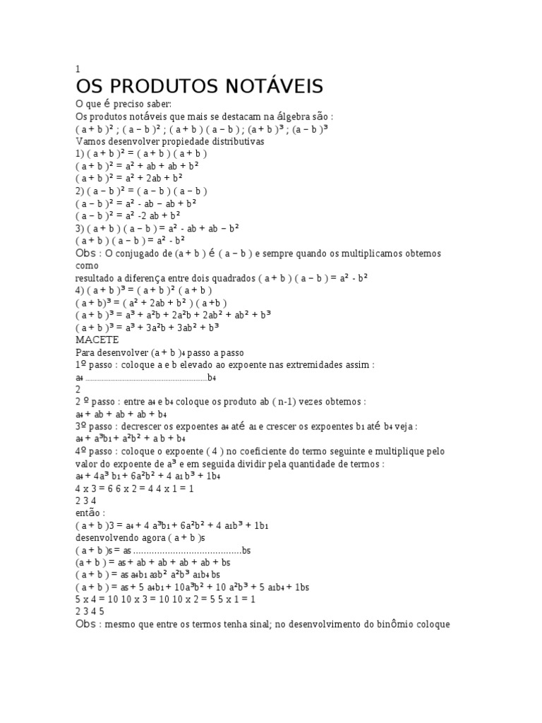 Produtos Notáveis PDF | PDF | Álgebra | Funções e mapeamentos