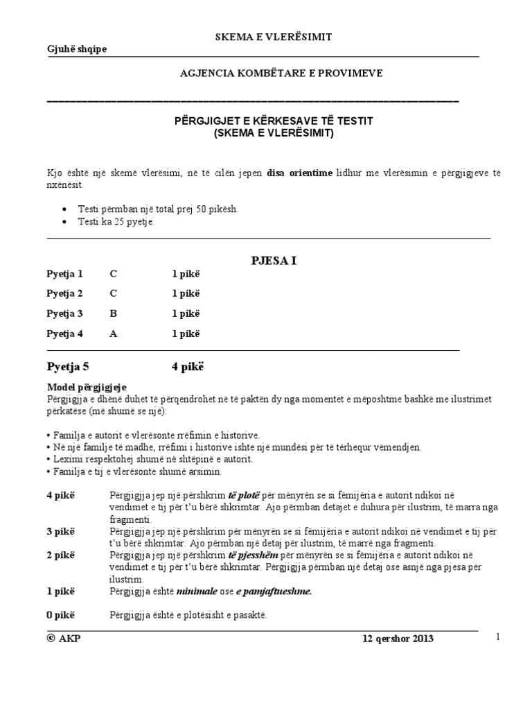 Skema Vleresimit Gjuhe Shqipe | PDF