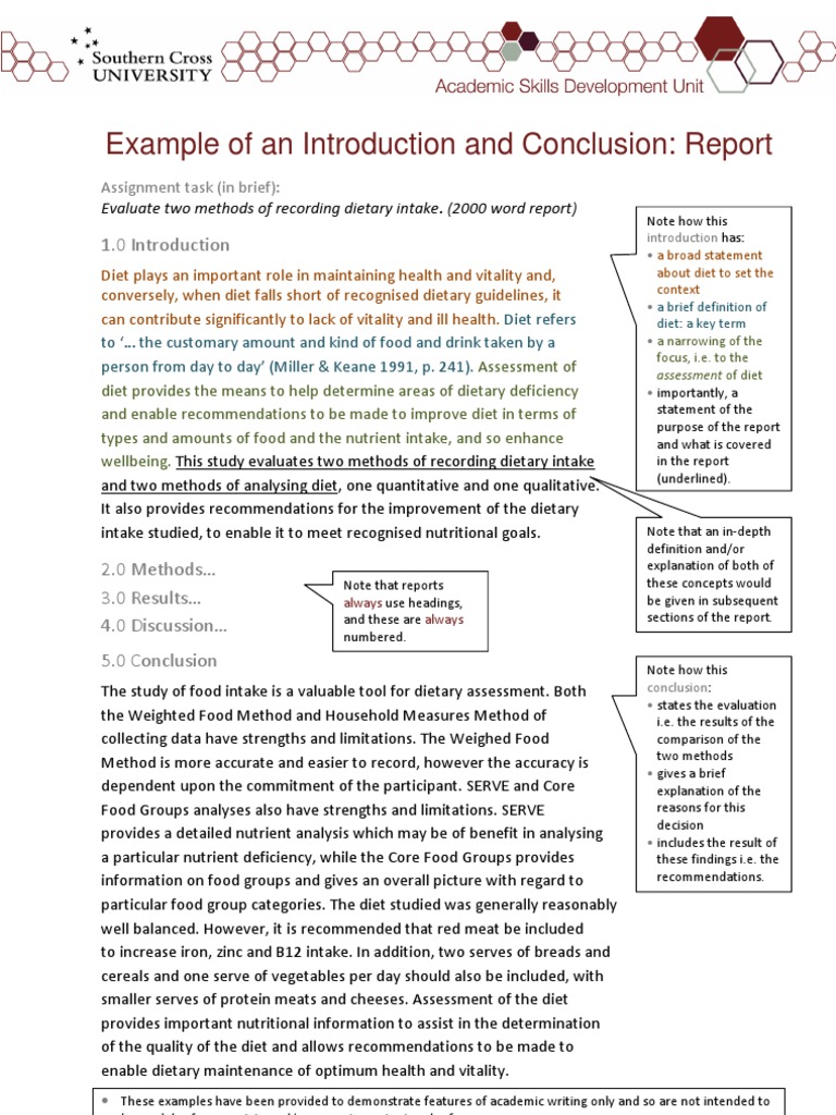 Example of An Introduction and Conclusion - Report | PDF | Diet ...