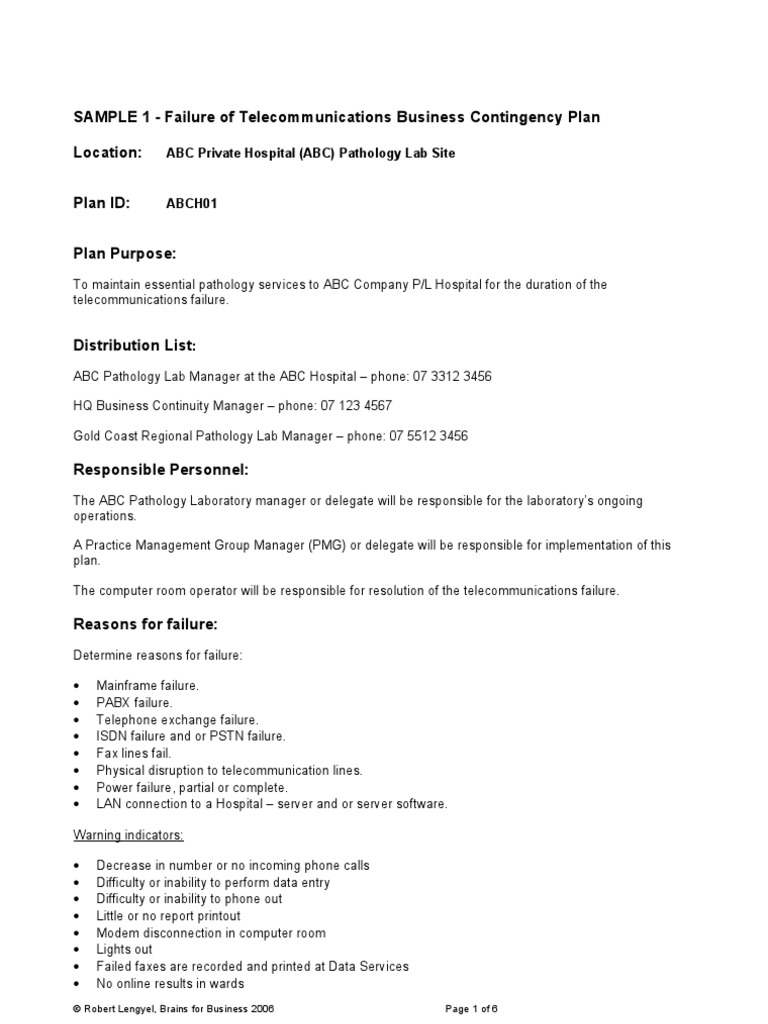 Sample Failure of Telecommunications Contingency Plan | PDF | Telephone ...