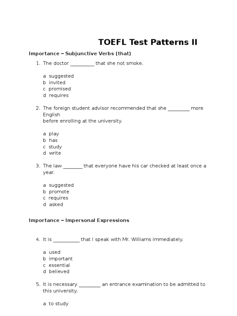 TOEFL Test Patterns II | PDF | Career & Growth | Language Arts & Discipline
