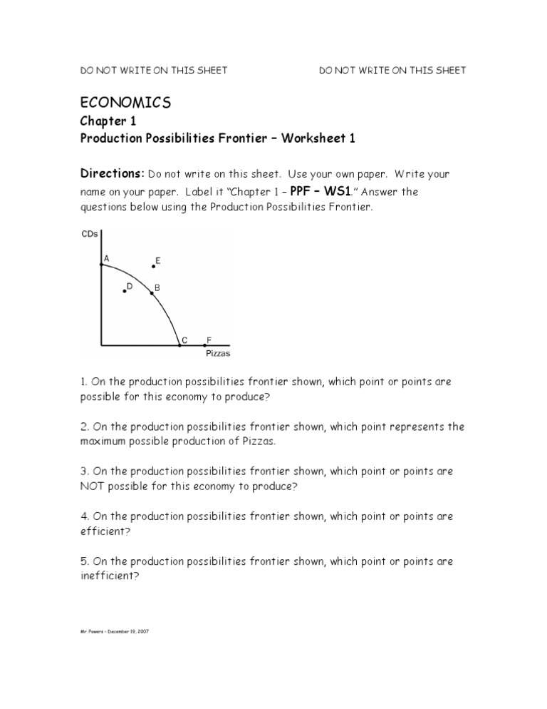 Production Possibilities Calculations Worksheet | PDF