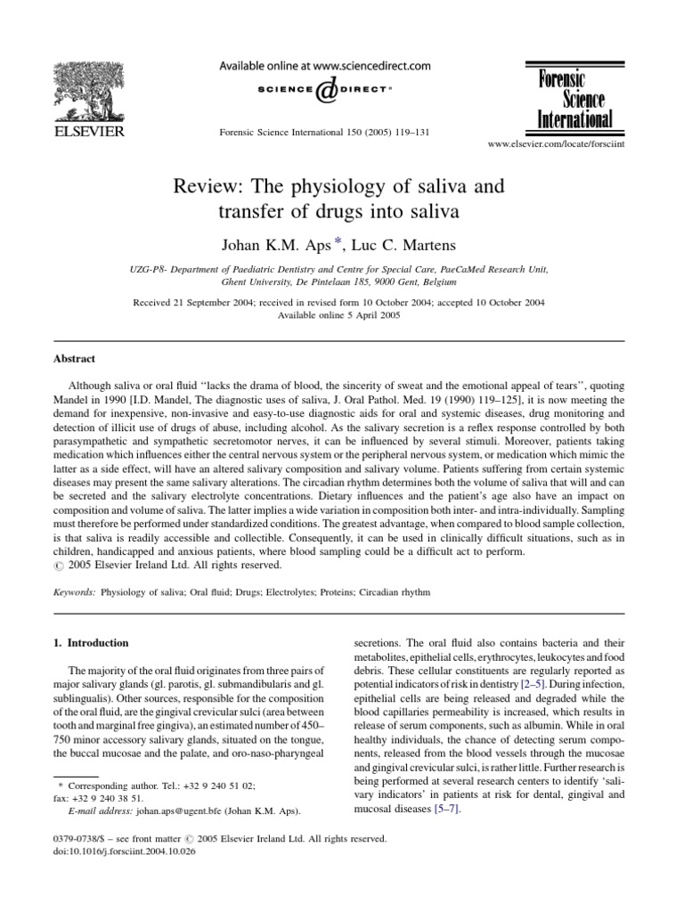 Aps 2005 Forensic Science International | PDF | Saliva | Secretion