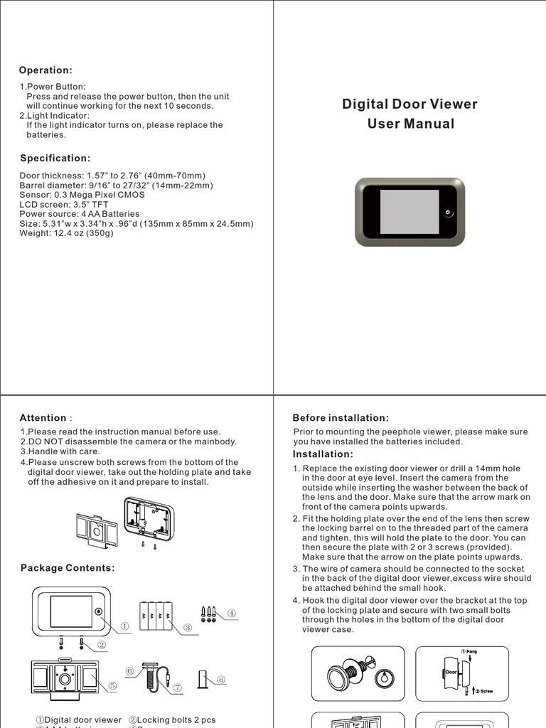 Digital Door Viewer Installation Guide | PDF