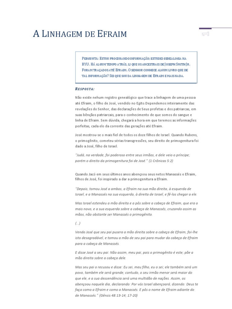 A Linhagem de Efraim | PDF | Josué | Joseph Smith