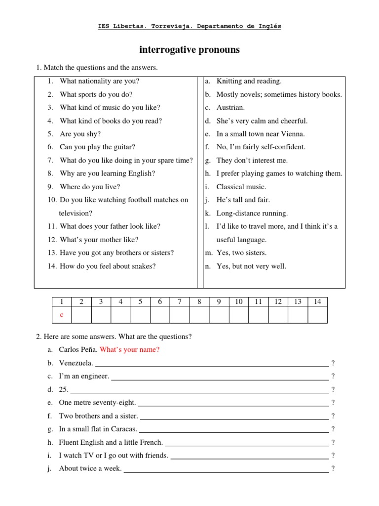 Interrogative Pronouns Practice Worksheet | PDF