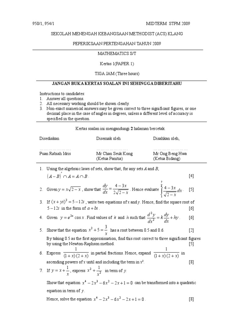 Midterm 2009 Pdf Matrix Mathematics Equations