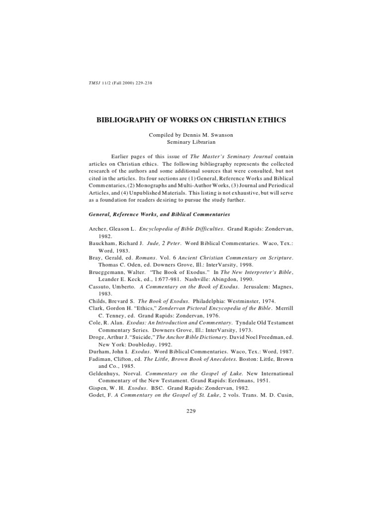 Bibliography of Works on Christian Ethics | Christian Ethics | Bible