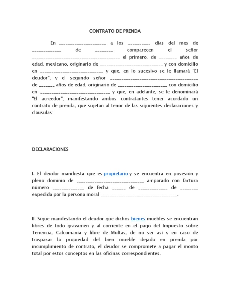 Contrato de Prenda y Garantías | PDF | Pagos | Virtud