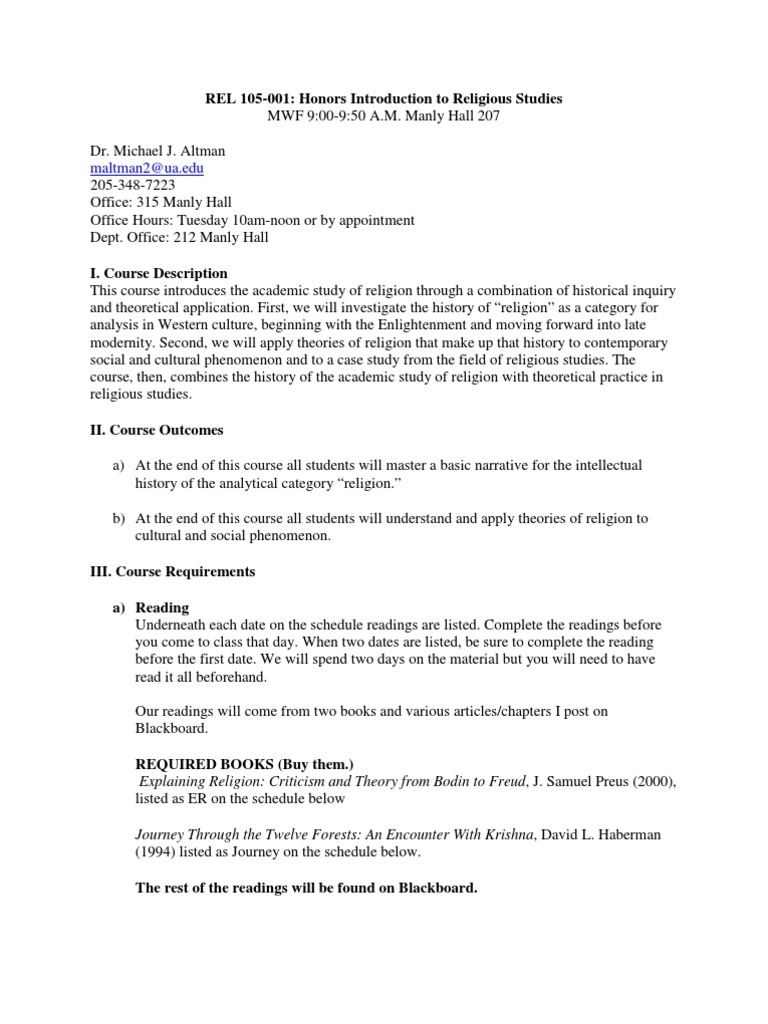 Honors Introduction To Religious Studies | PDF | Religious Studies ...