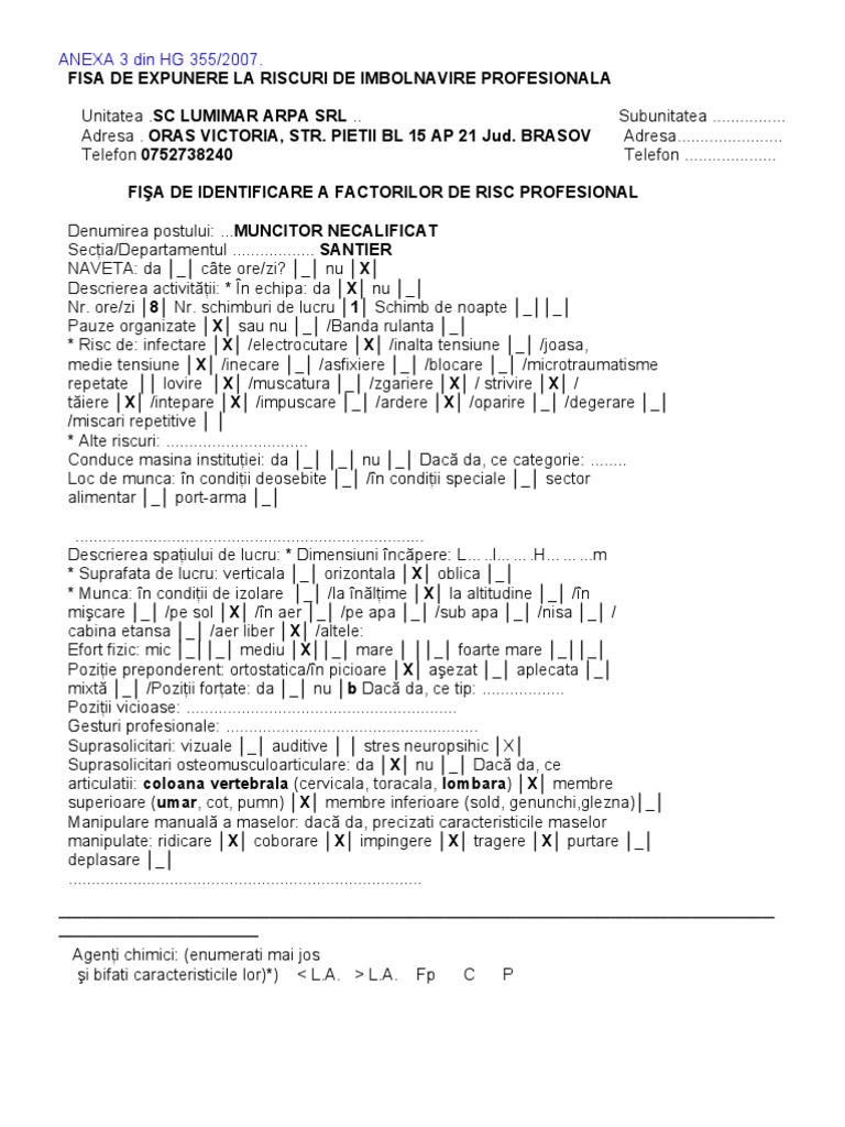 15 Fisa de Identificare A Factorilor de Risc Profesional MUNC ...