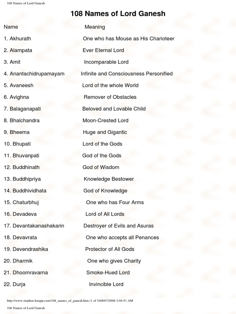 108 Names of Lord Ganesh | PDF | Asian Mythology | Mythology